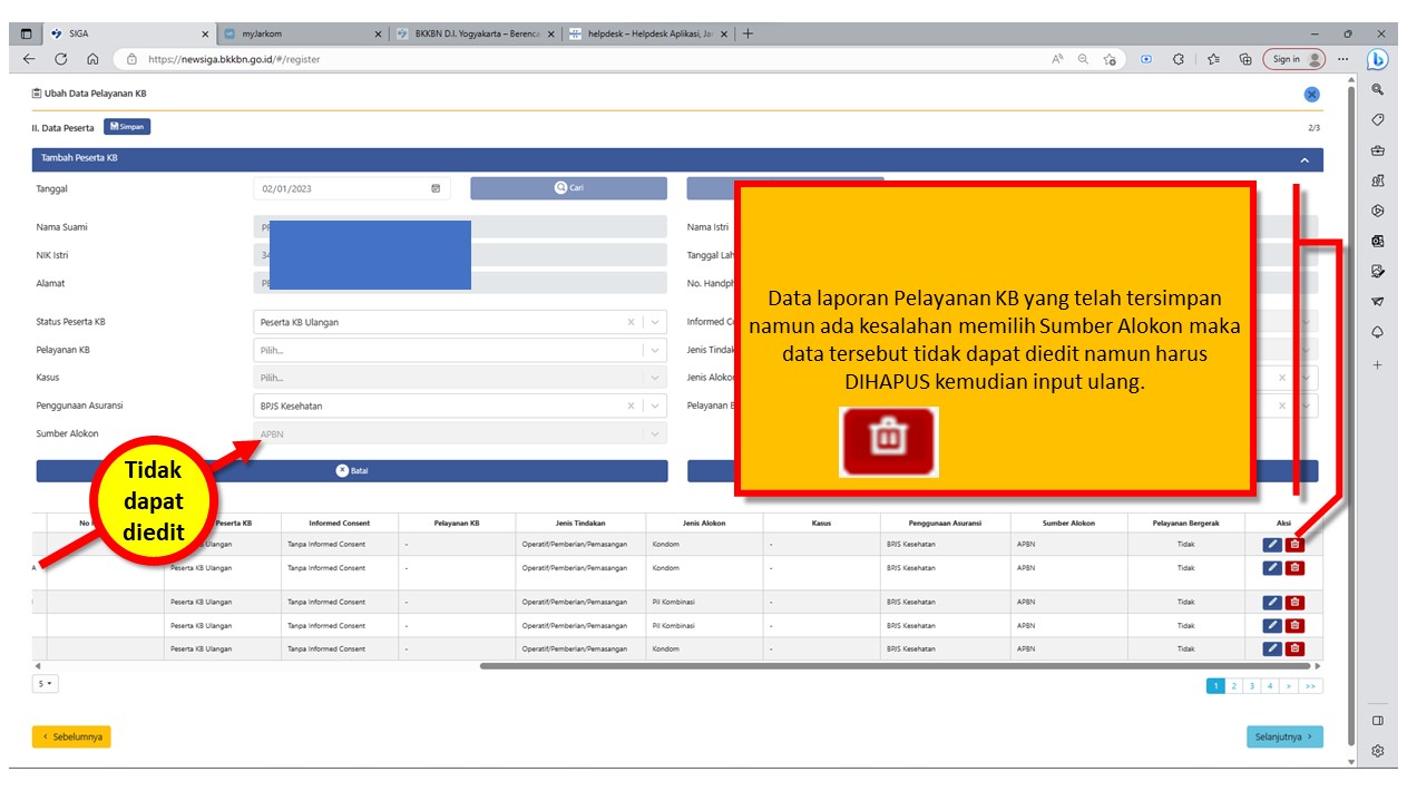 Cara Edit Sumber Alokon Register Pelayanan KB – helpdesk